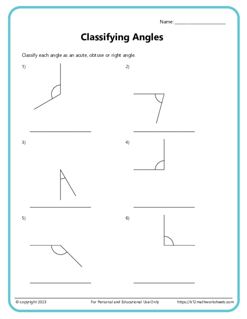 Math Worksheets Free Printable Angles - Learning Math Fun